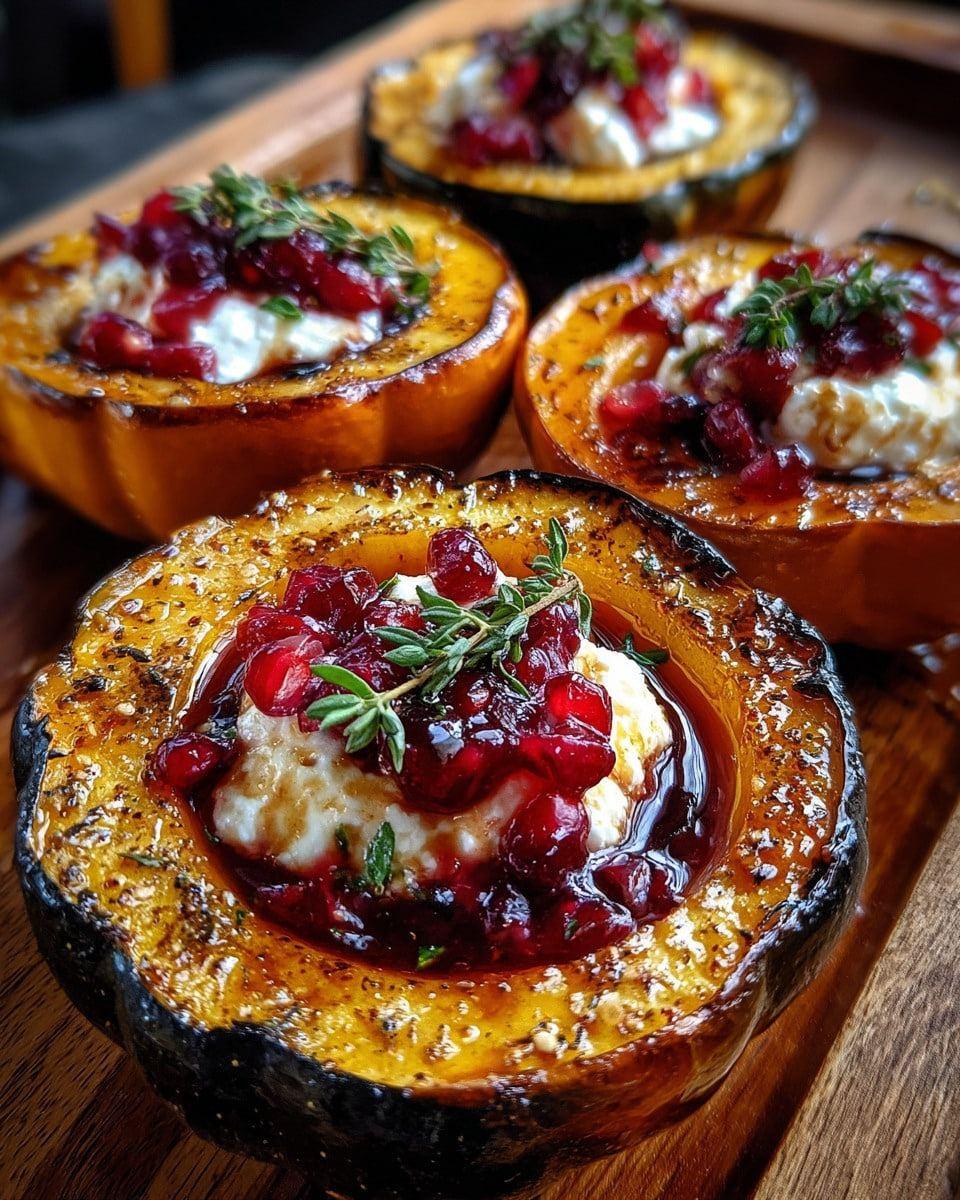 Honey Glazed Acorn Squash with Creamy Goat Cheese and Cranberry Drizzle ...